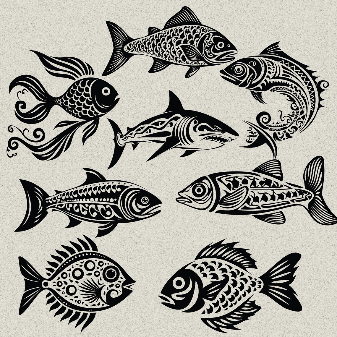 50 Tribal Fish SVG-PNG Bundle Digital Files Māori: Salmon, Lion Fish ...