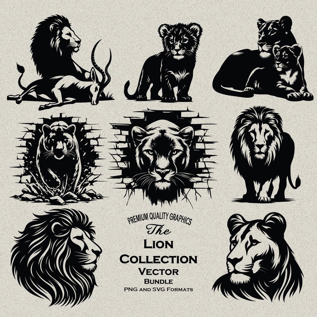 84 Lion Designs Bundle! Simple Low Detail Lion SVG and PNG Files - Good ...