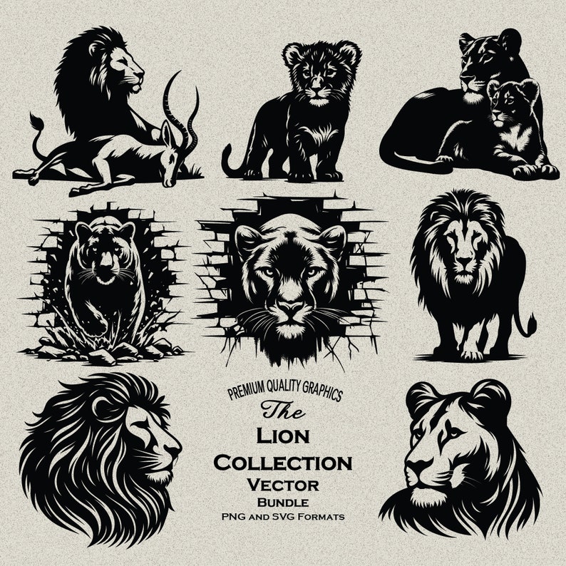 84 Lion Designs Bundle Simple Low Detail Lion SVG and PNG Files Good ...