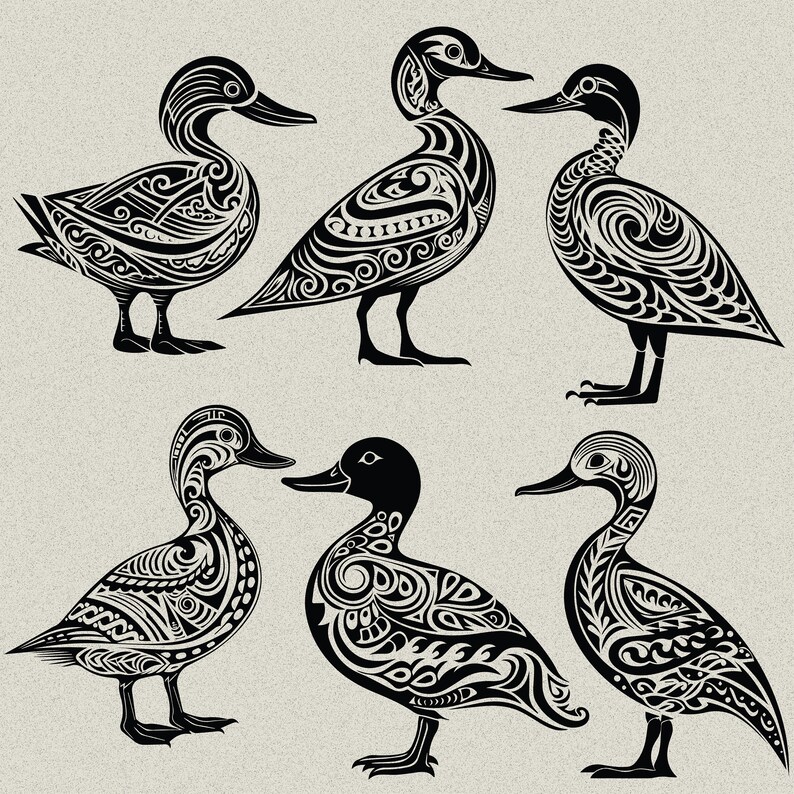 25 Tribal Duck Waterfowl Designs Bundle SVG & PNG Files for Engraving ...