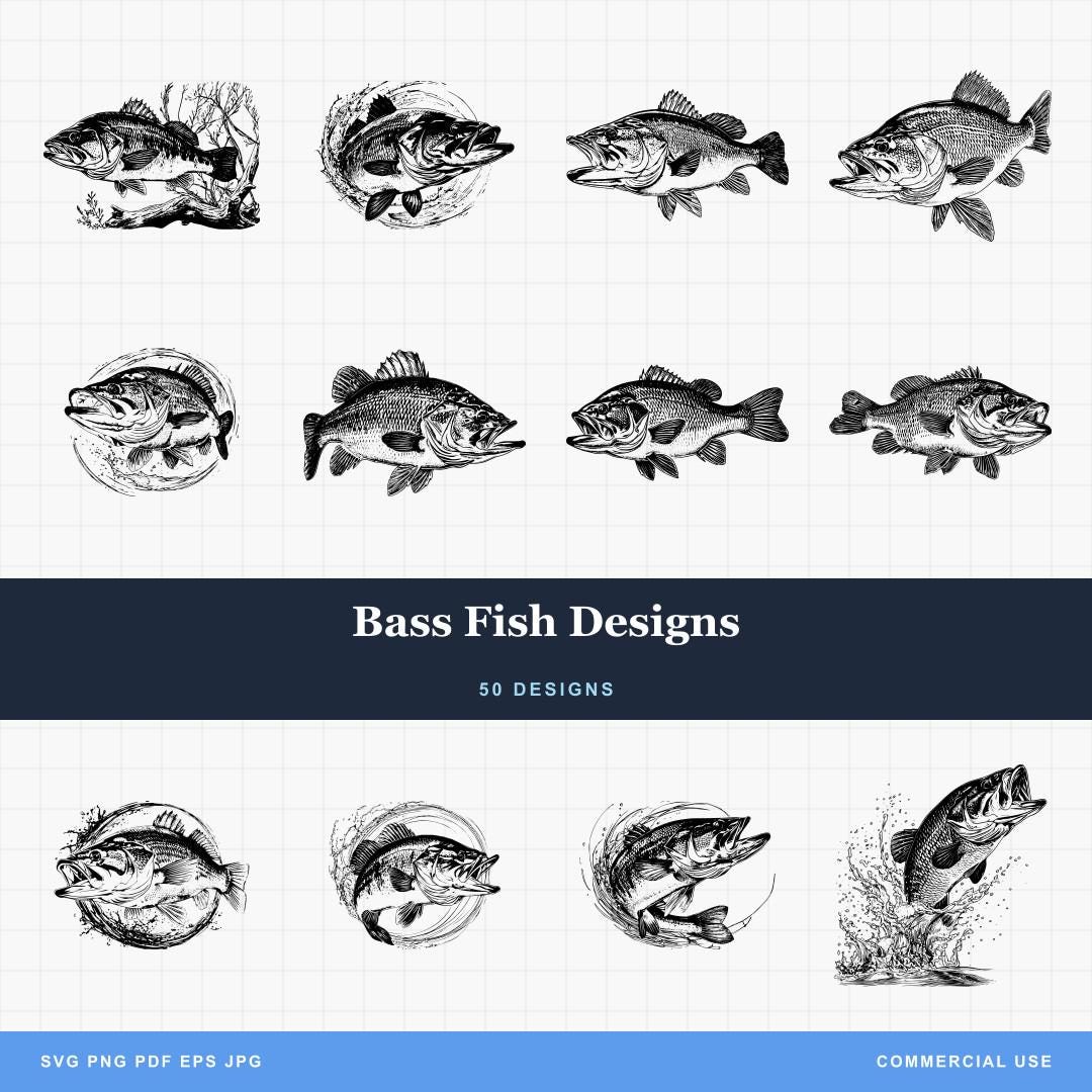 Bass Designs Bundle PNG & SVG Digital for Laser Engraving or Print ...