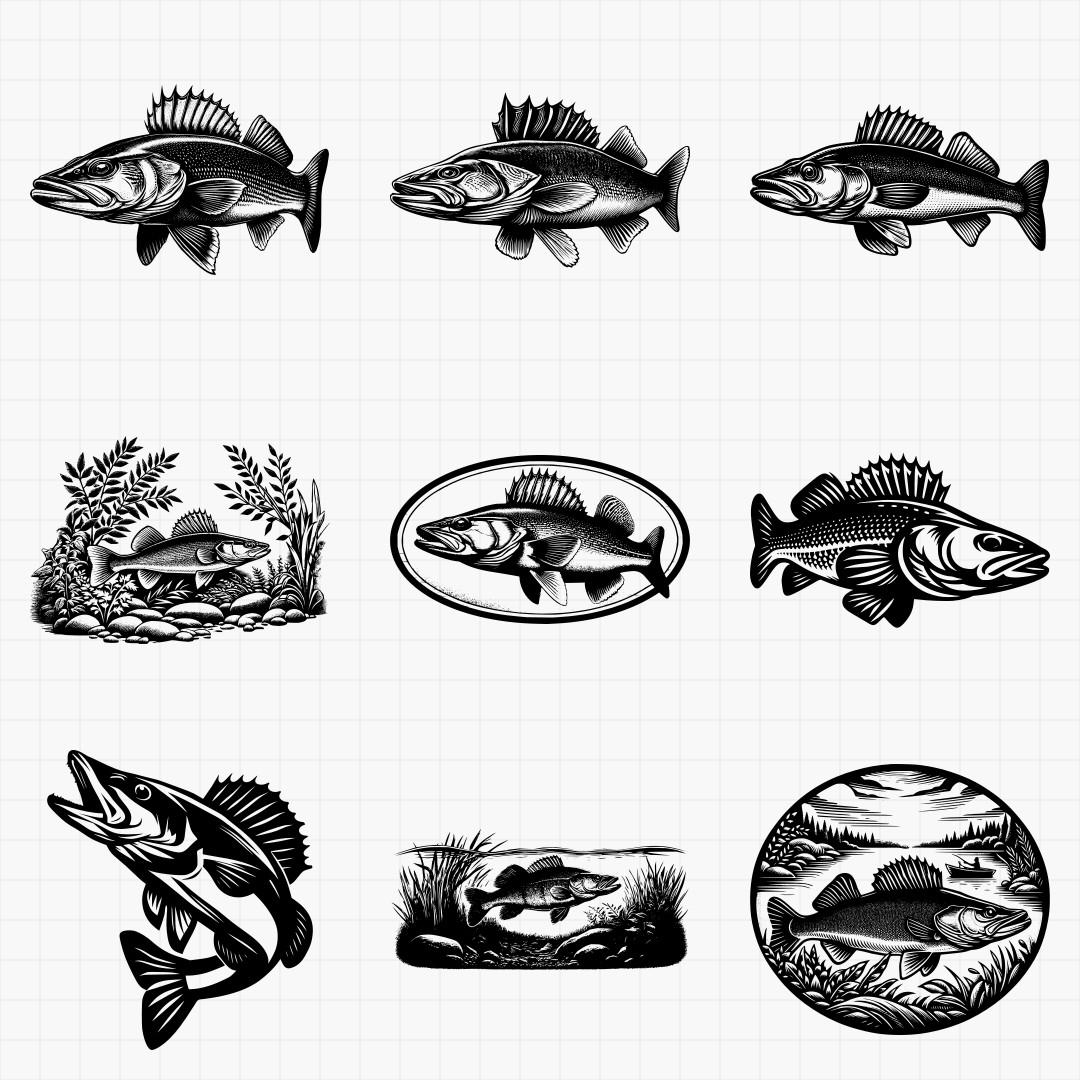 Walleye Pickerel Doré Designs Bundle PNG & SVG Digital for Laser ...