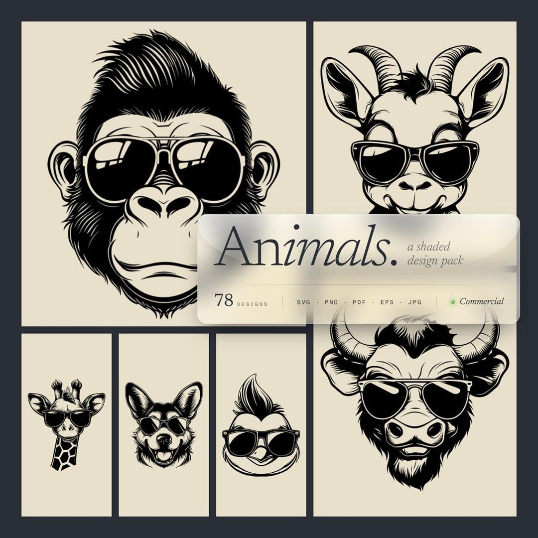 Animals With Sunglasses SVG & PNG Bundle Engraving, Print, or Cut ...