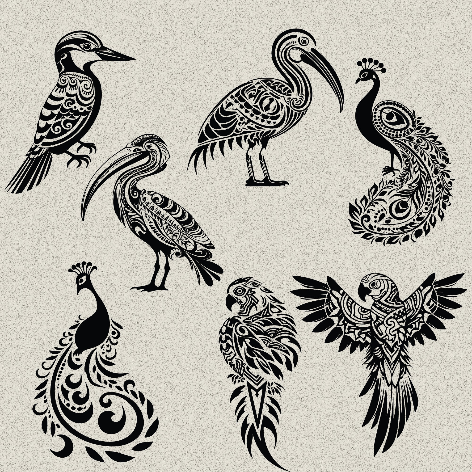 50 Tribal Bird Design Bundle SVG & PNG Files, for Engraving, Cutting ...