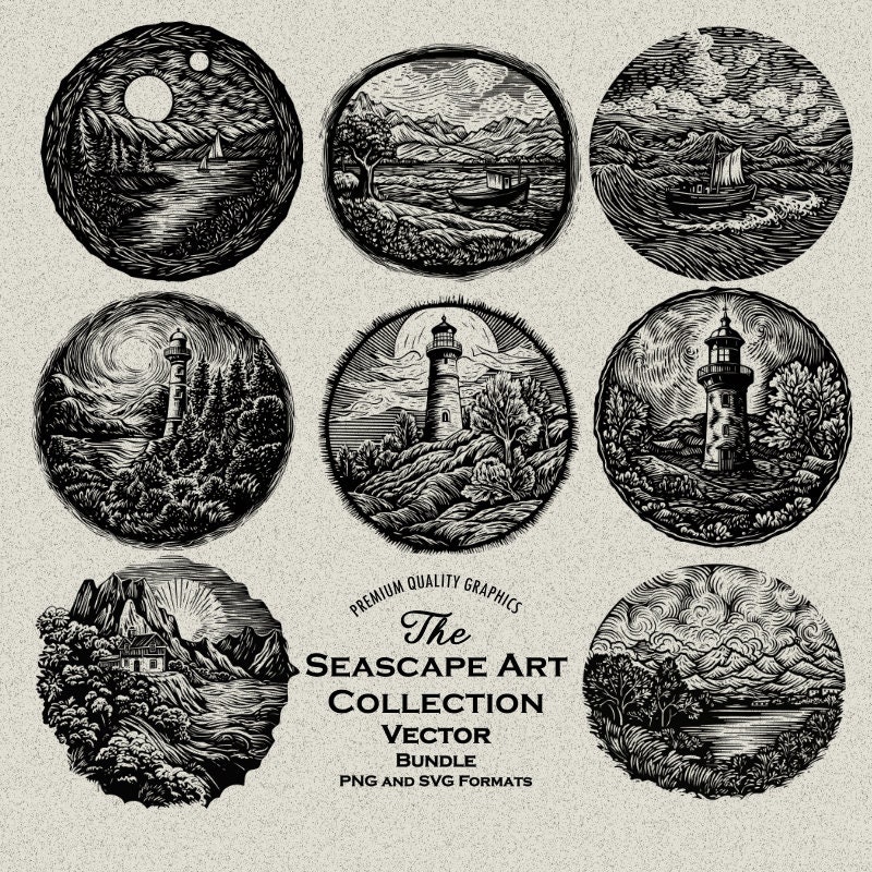 30 Seascape and Lighthouse SVG-PNG Bundle Low Detail Designs for Laser ...