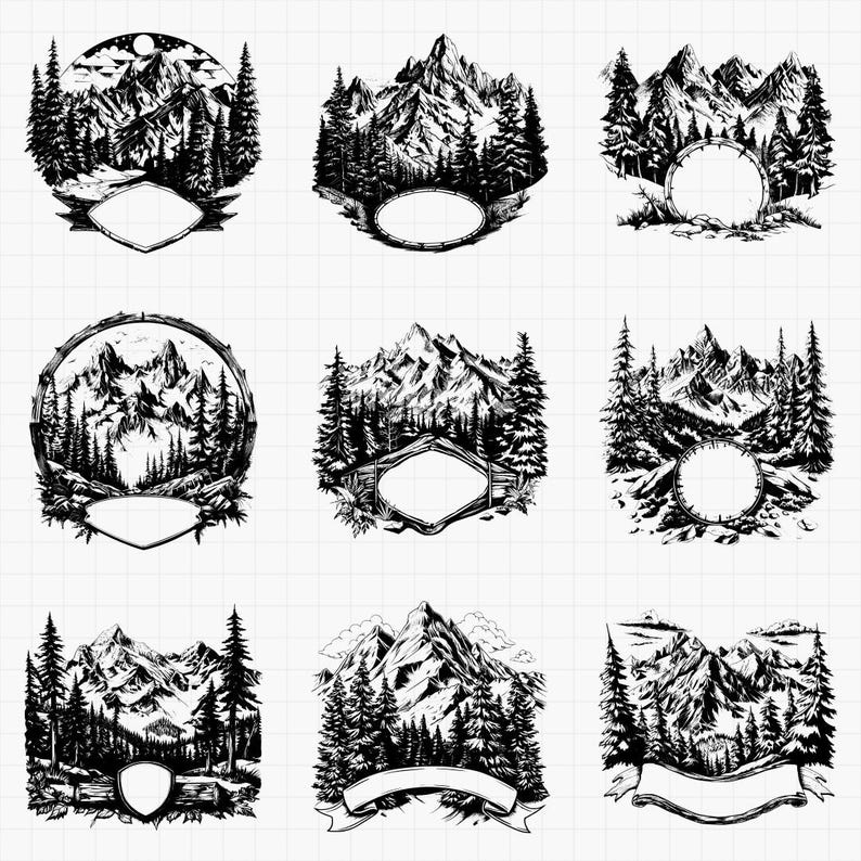 Mountain Sign SVG-PNG Bundle High Detail Designs for Laser Engraving ...