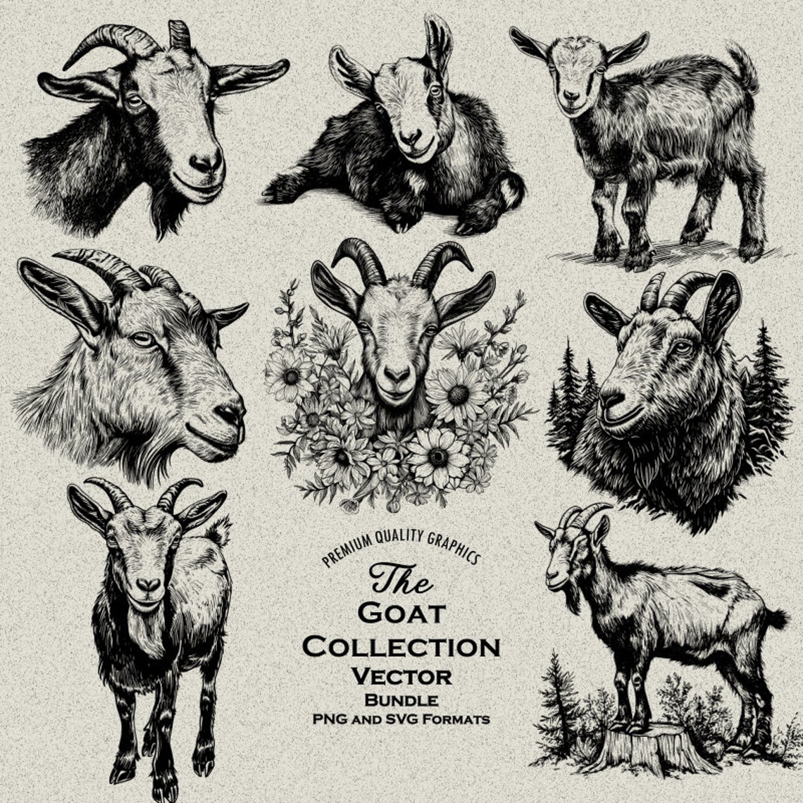 45 Goat Designs Bundle PNG & SVG Digital for Laser Engraving or Print ...