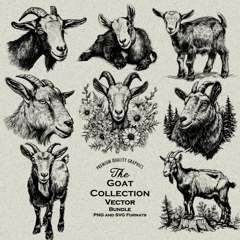 45 Goat Designs Bundle PNG & SVG Digital for Laser Engraving or Print ...
