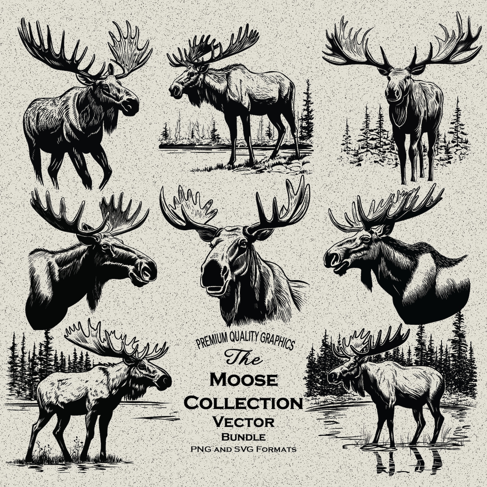 25 Moose Design Bundle PNG & SVG Formats Good for Laser Engraving and ...