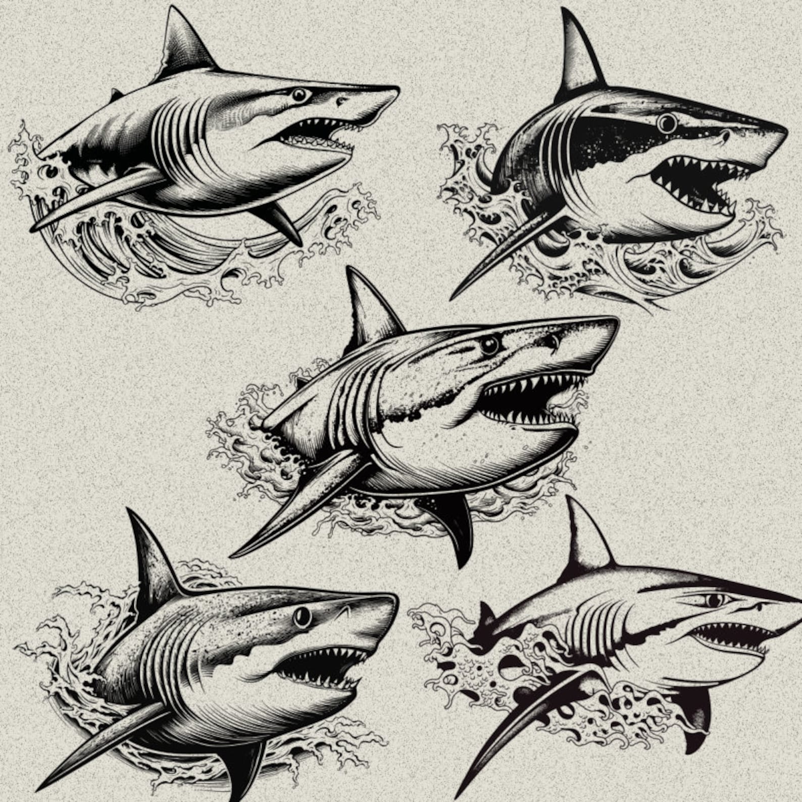 35 Shark Designs Bundle PNG & SVG Digital for Laser Engraving or Print ...