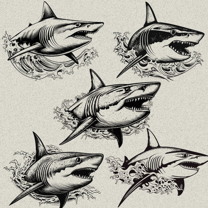 35 Shark Designs Bundle PNG & SVG Digital for Laser Engraving or Print ...