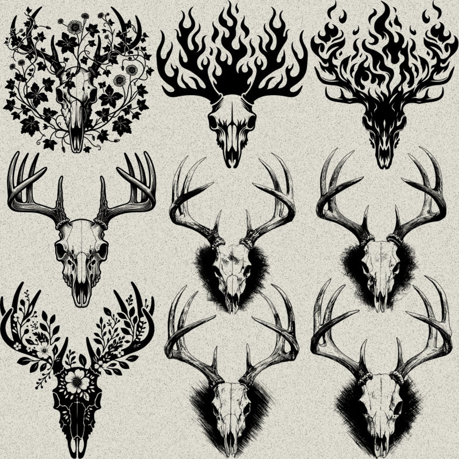 54 Deer Skull Designs SVG & PNG Bundle Laser Engraving or Print ...