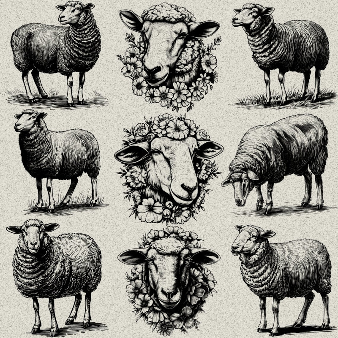 27 Sheep Designs Bundle PNG & SVG Digital for Laser Engraving or Print, Lamb, Baby Sheep, Farm ...