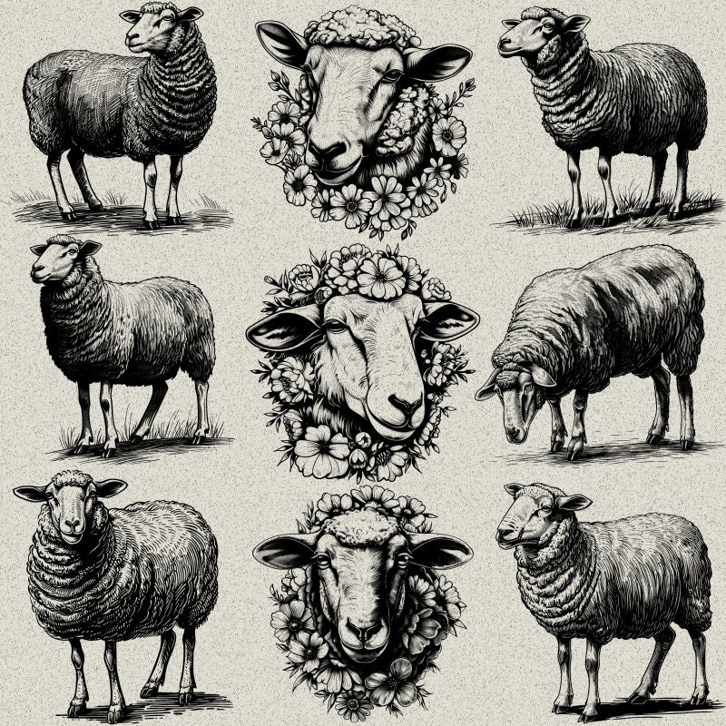 27 Sheep Designs Bundle PNG & SVG Digital for Laser Engraving or Print ...