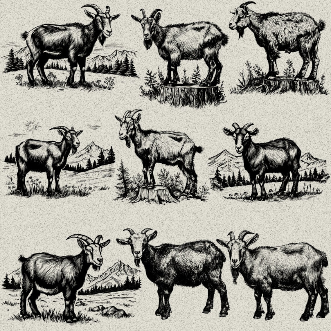 45 Goat Designs Bundle PNG & SVG Digital for Laser Engraving or Print ...