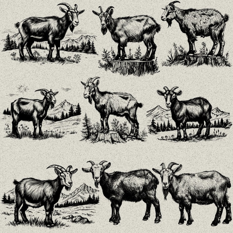 45 Goat Designs Bundle PNG & SVG Digital for Laser Engraving or Print ...