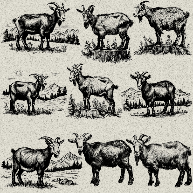 45 Goat Designs Bundle PNG & SVG Digital for Laser Engraving or Print ...