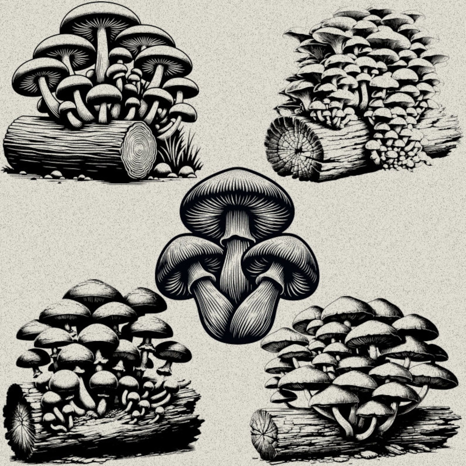 50 Mushrooms Bundle PNG & SVG for Laser Engraving or Print, Morel, Chanterelle, Oyster, Wine Cap ...