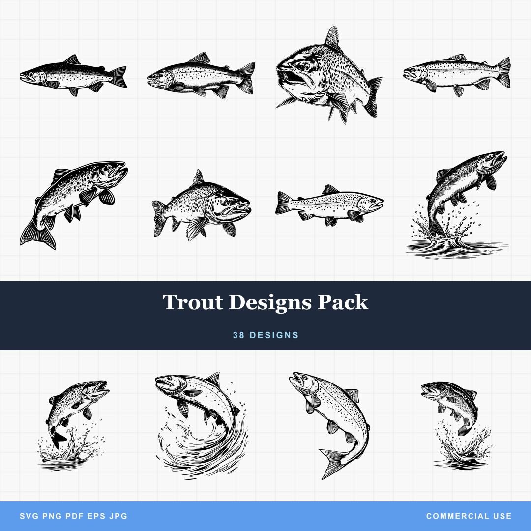 Trout Designs Bundle PNG & SVG Digital for Laser Engraving or Print ...