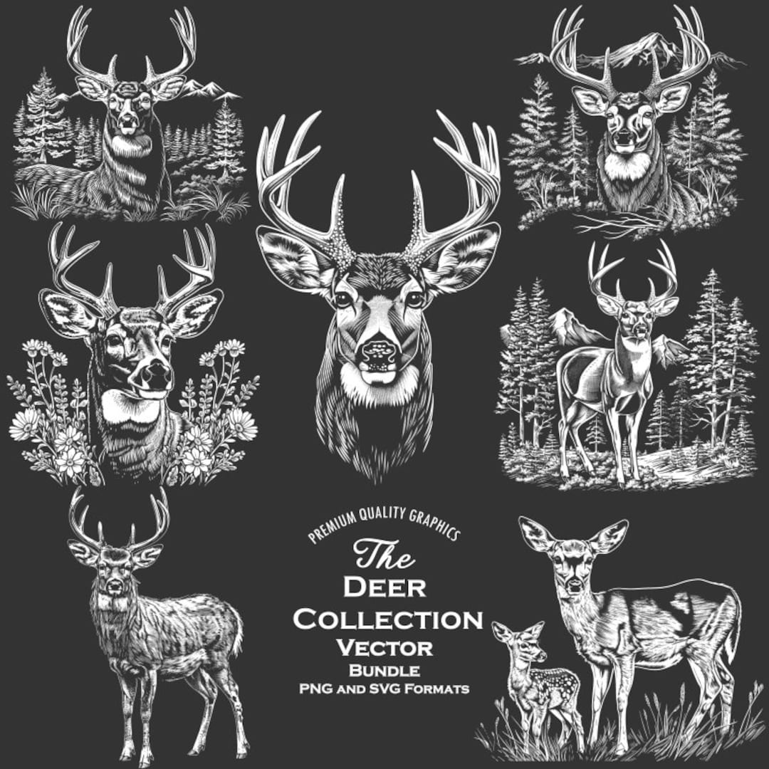 30 Deer Designs Bundle for Slate or Other Dark Backgrounds PNG & SVG ...