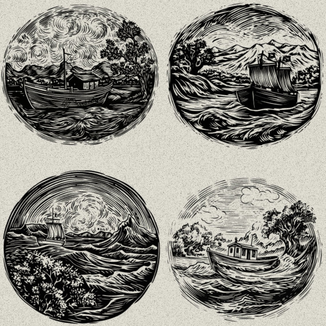 30 Seascape and Lighthouse SVG-PNG Bundle Low Detail Designs for Laser ...