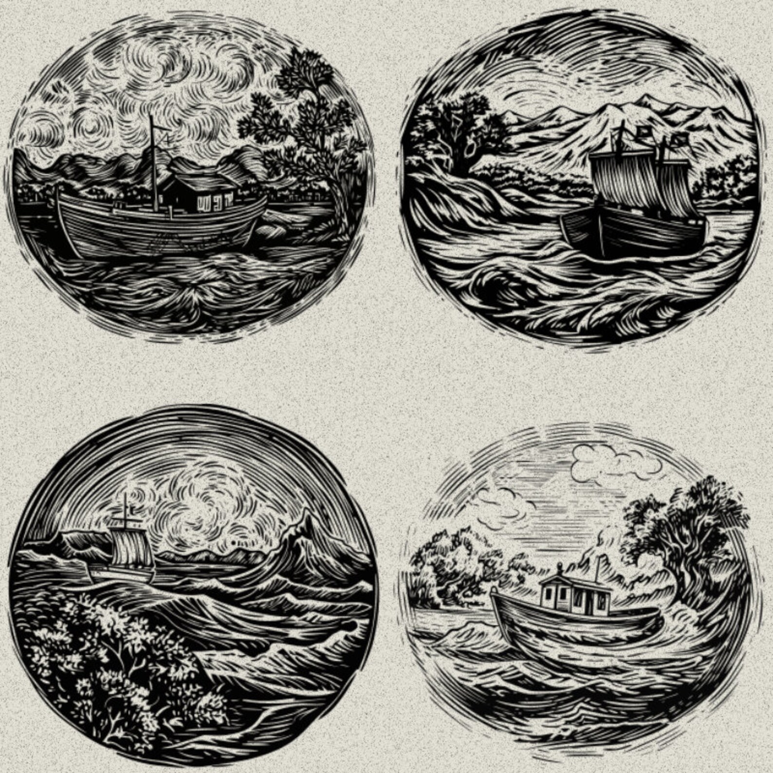 30 Seascape and Lighthouse SVG-PNG Bundle Low Detail Designs for Laser ...