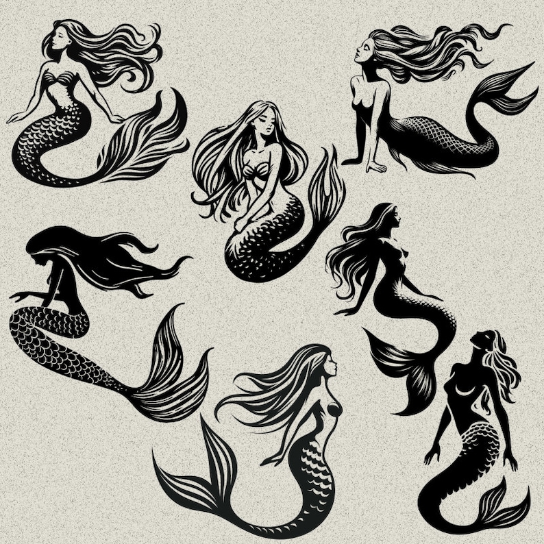 46 Mermaid, Mermen & King Neptune SVG PNG Design Bundle for Engraving ...