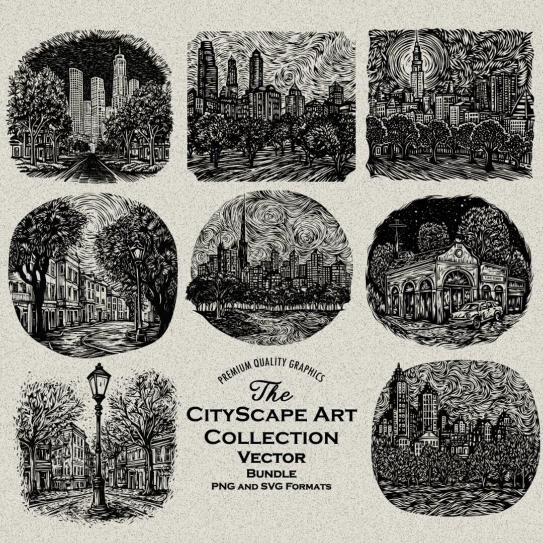 30 Cityscape Art SVG-PNG Bundle Low Detail Designs for Laser Engraving ...