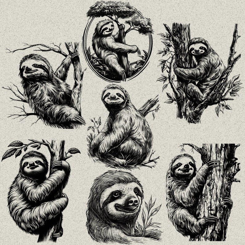30 Sloth Designs Bundle SVG & PNG for Laser Engraving or Print: Sloths ...