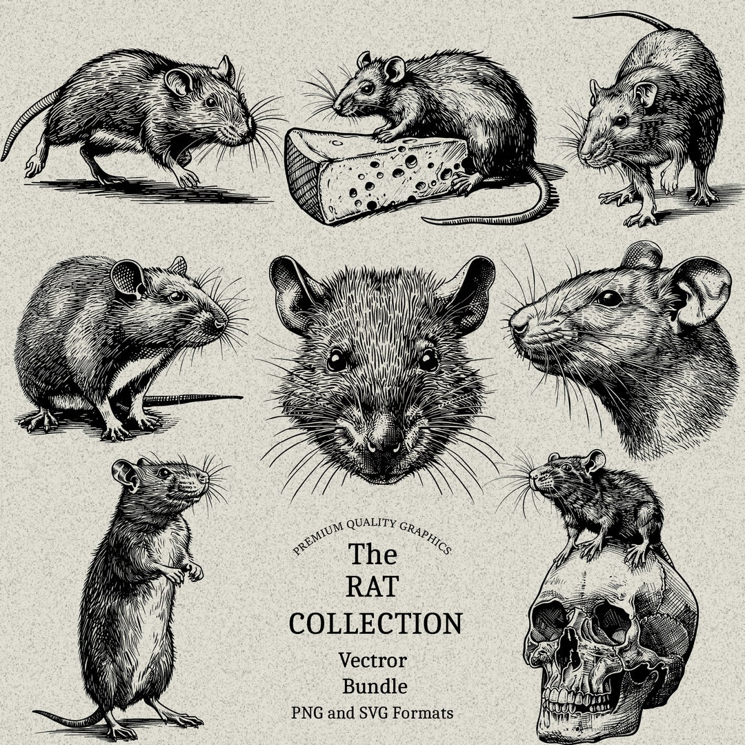 36 Rat Designs Bundle PNG & SVG Digital for Laser Engraving or Print ...