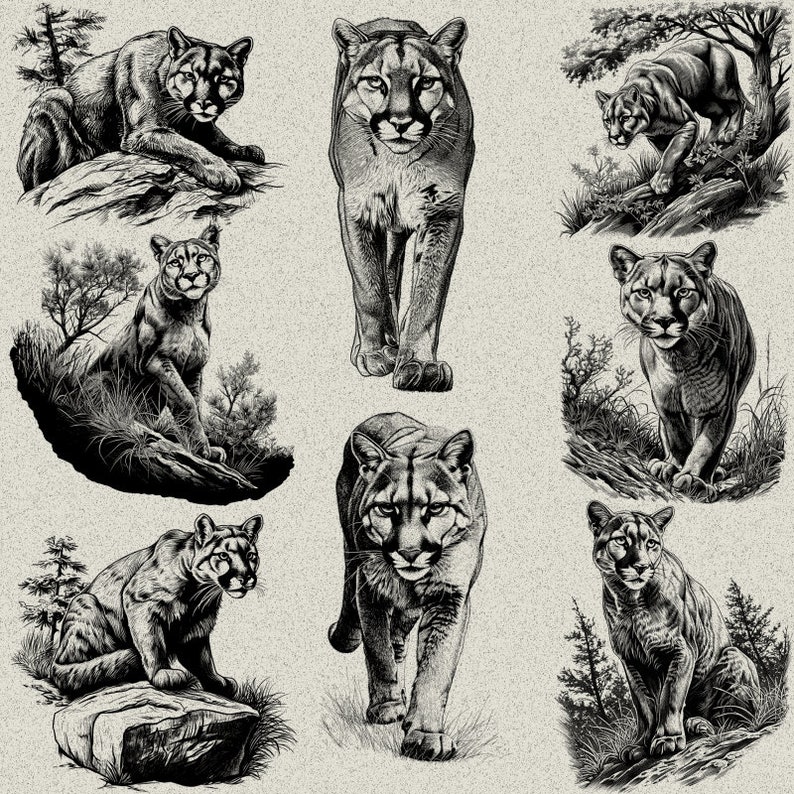 38 Cougar, Puma, Mountain Lion Detailed Designs Bundle PNG & SVG for ...