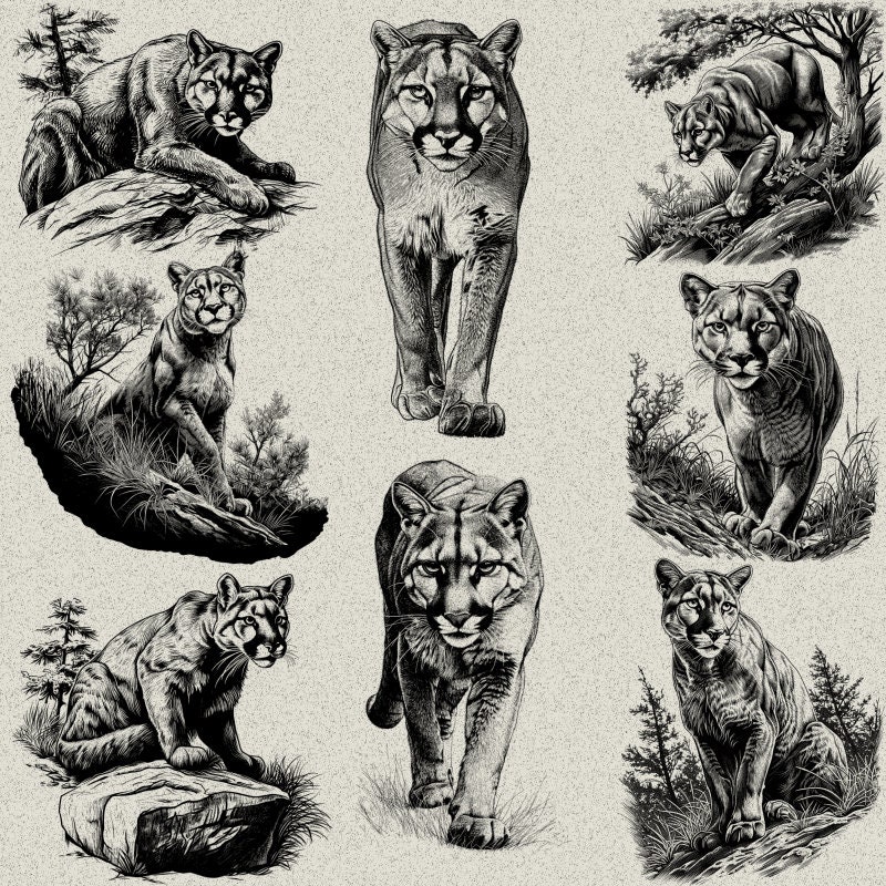 38 Cougar, Puma, Mountain Lion Detailed Designs Bundle PNG & SVG for ...