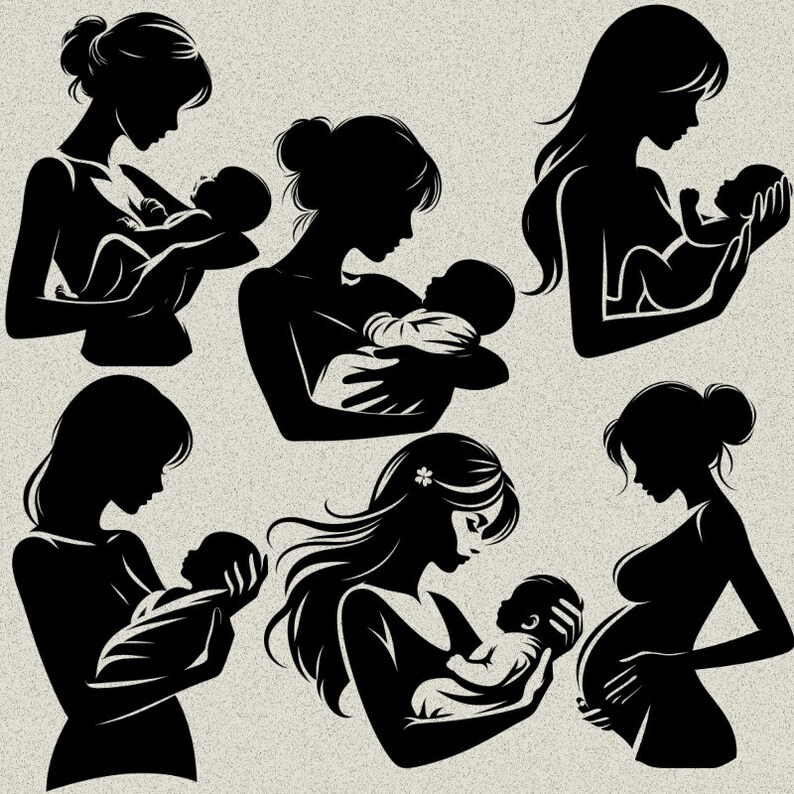 36 Pregnancy & Maternity Designs Bundle PNG and SVG, Silhouette Couple ...