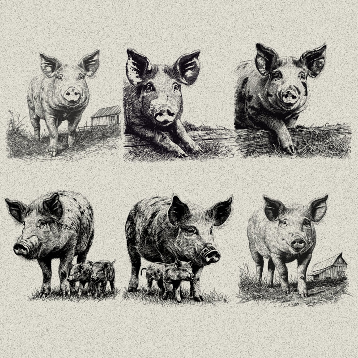 42 Pig Designs Bundle PNG & SVG for Laser Engraving or Print, Piglet ...