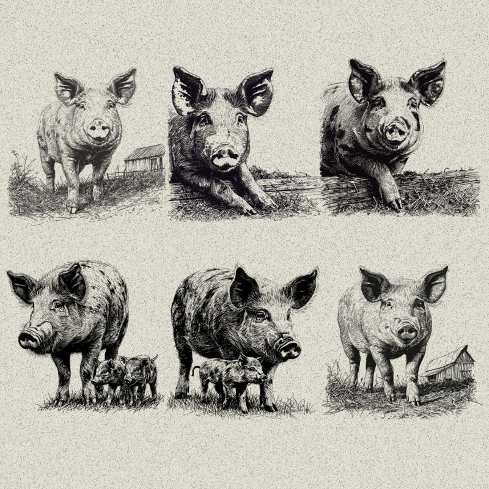 42 Pig Designs Bundle PNG & SVG for Laser Engraving or Print, Piglet ...