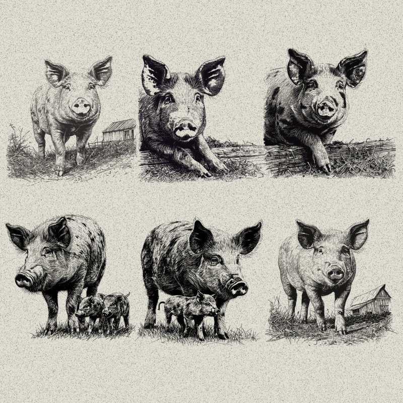 42 Pig Designs Bundle PNG & SVG for Laser Engraving or Print, Piglet ...
