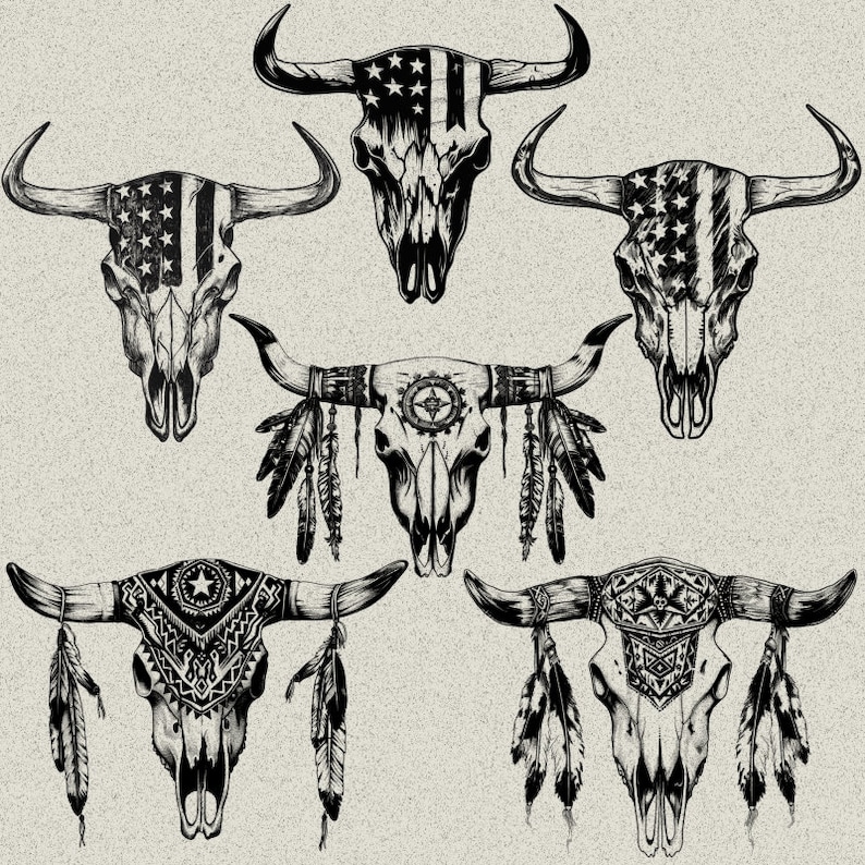 31 Cow Skull Designs SVG & PNG Bundle Laser Engraving or Print. Western ...