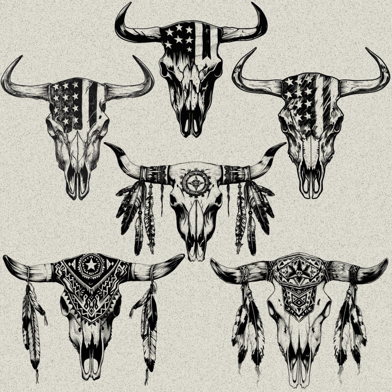 31 Cow Skull Designs SVG & PNG Bundle Laser Engraving or Print. Western ...
