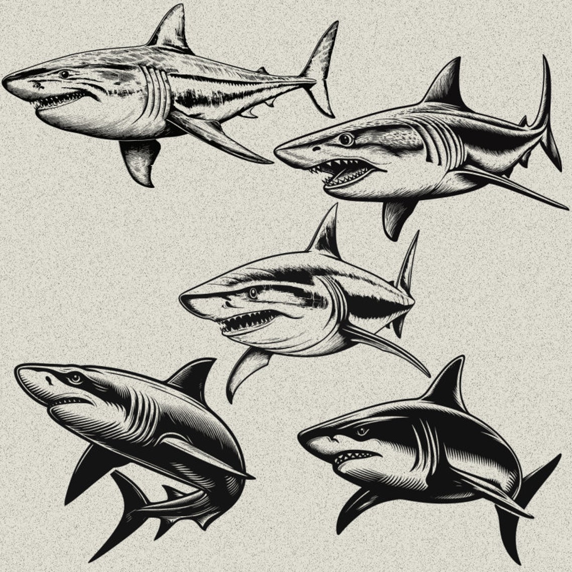 35 Shark Designs Bundle PNG & SVG Digital for Laser Engraving or Print ...