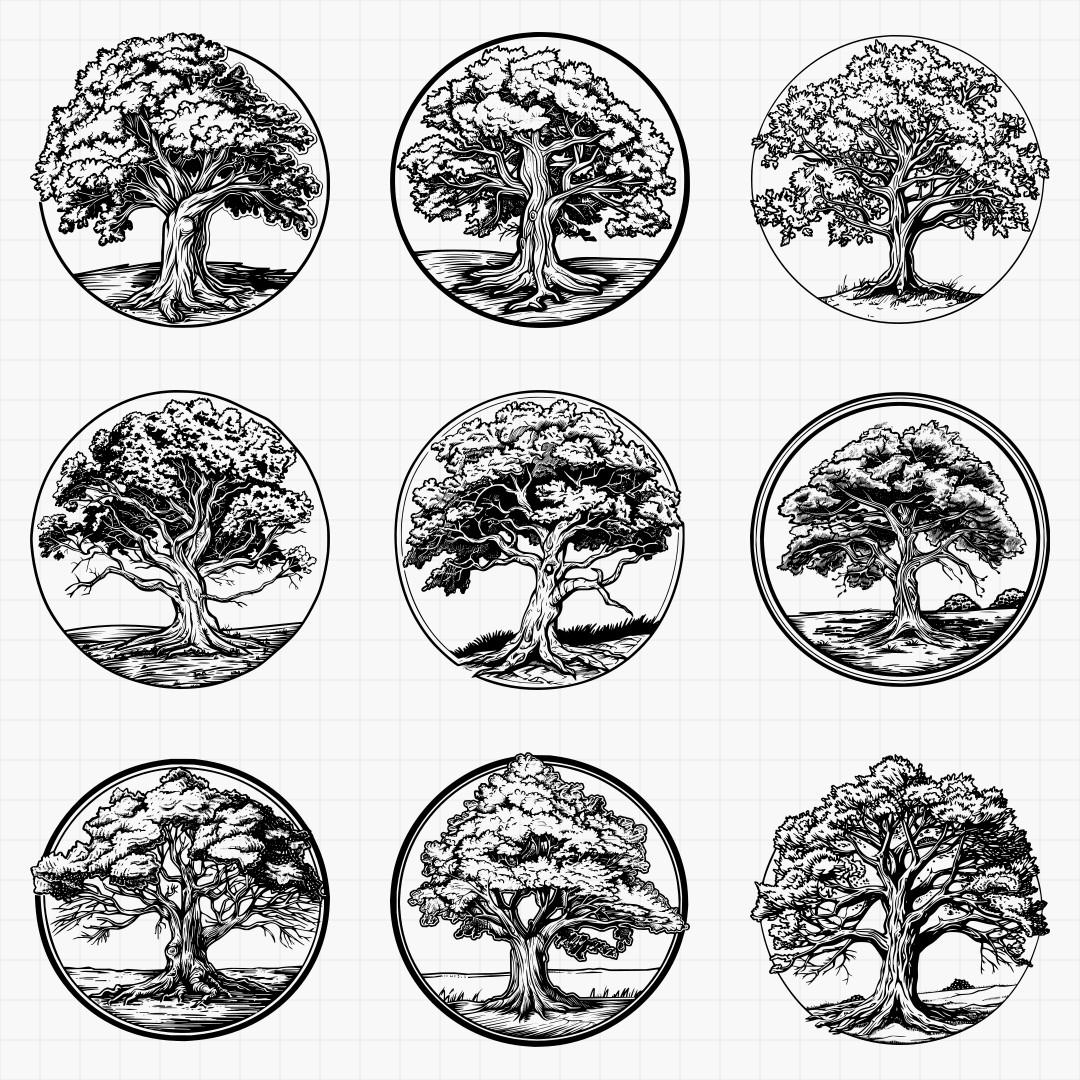 Tree SVG & PNG Bundle Designs for Laser Engraving, Print-on-demand, Oak ...