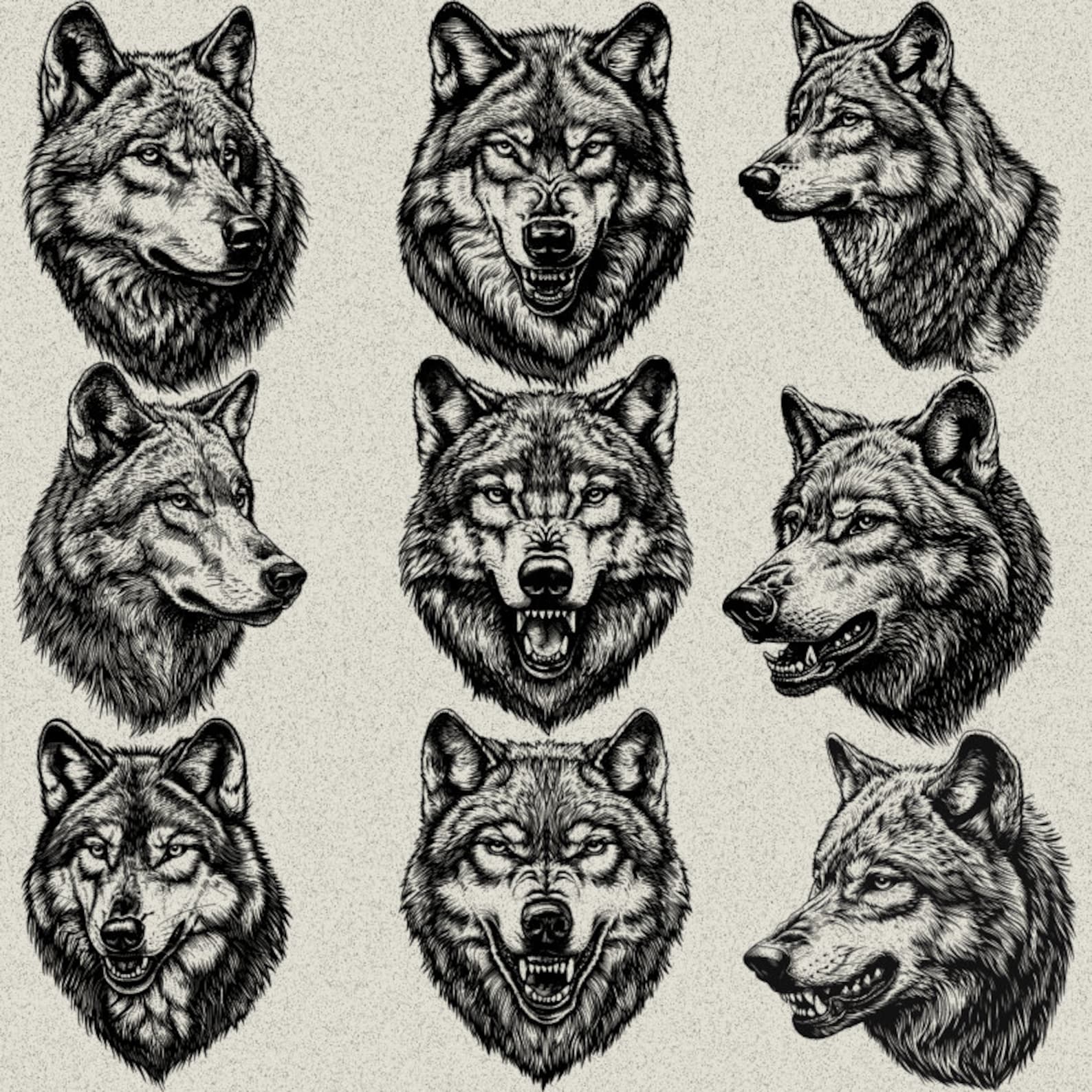 40 Detailed Wolf Designs SVG & PNG Bundle for Laser Engraving or Print ...