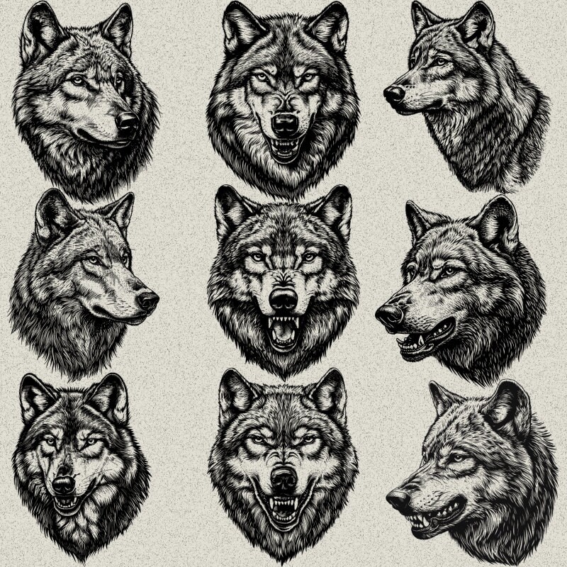 40 Detailed Wolf Designs SVG & PNG Bundle for Laser Engraving or Print ...