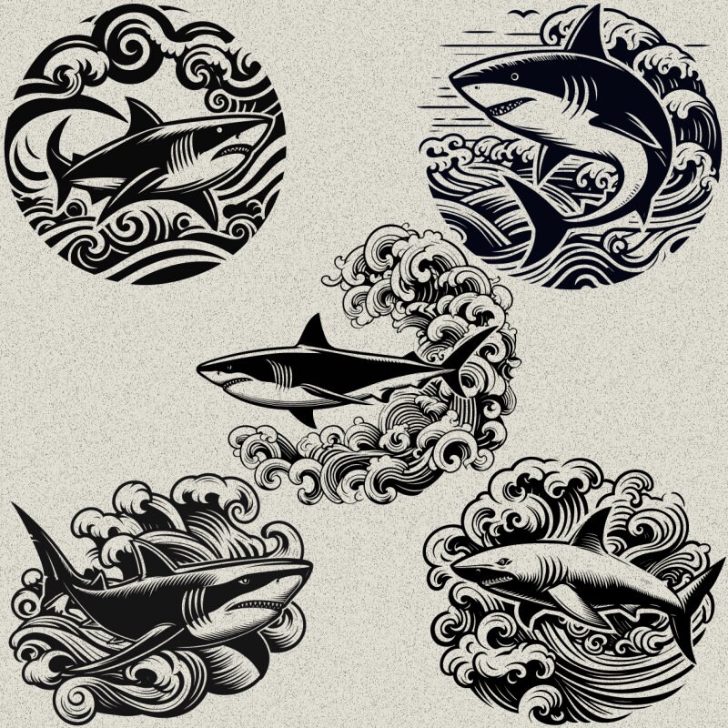 35 Shark Designs Bundle PNG & SVG Digital for Laser Engraving or Print ...