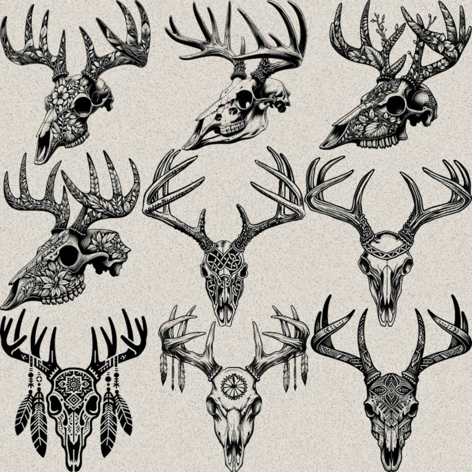 54 Deer Skull Designs SVG & PNG Bundle Laser Engraving or Print ...