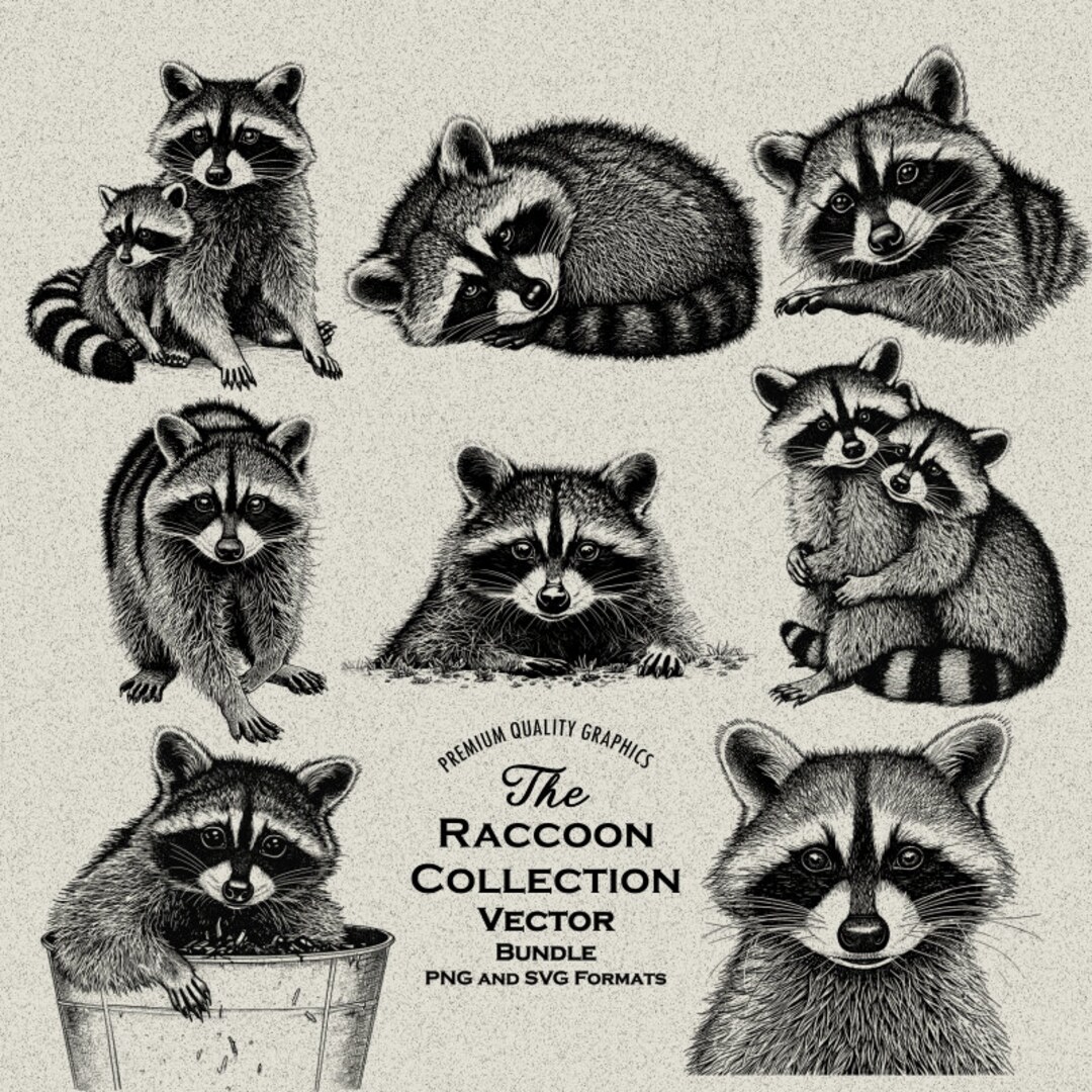 56 Raccoon Designs Bundle PNG & SVG Digital for Laser Engraving or ...