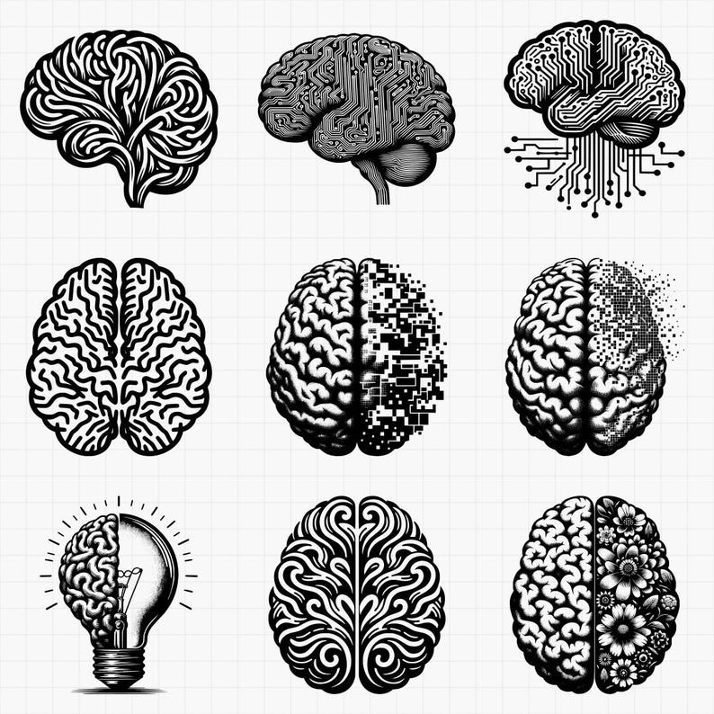Brain SVG & PNG Bundle Designs for Laser Engraving, or Print, AI ...