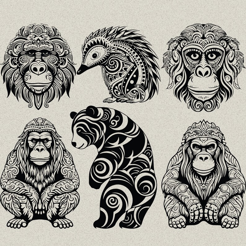 25 Tribal Asian Animal Design Bundle SVG & PNG Files for Engraving and ...