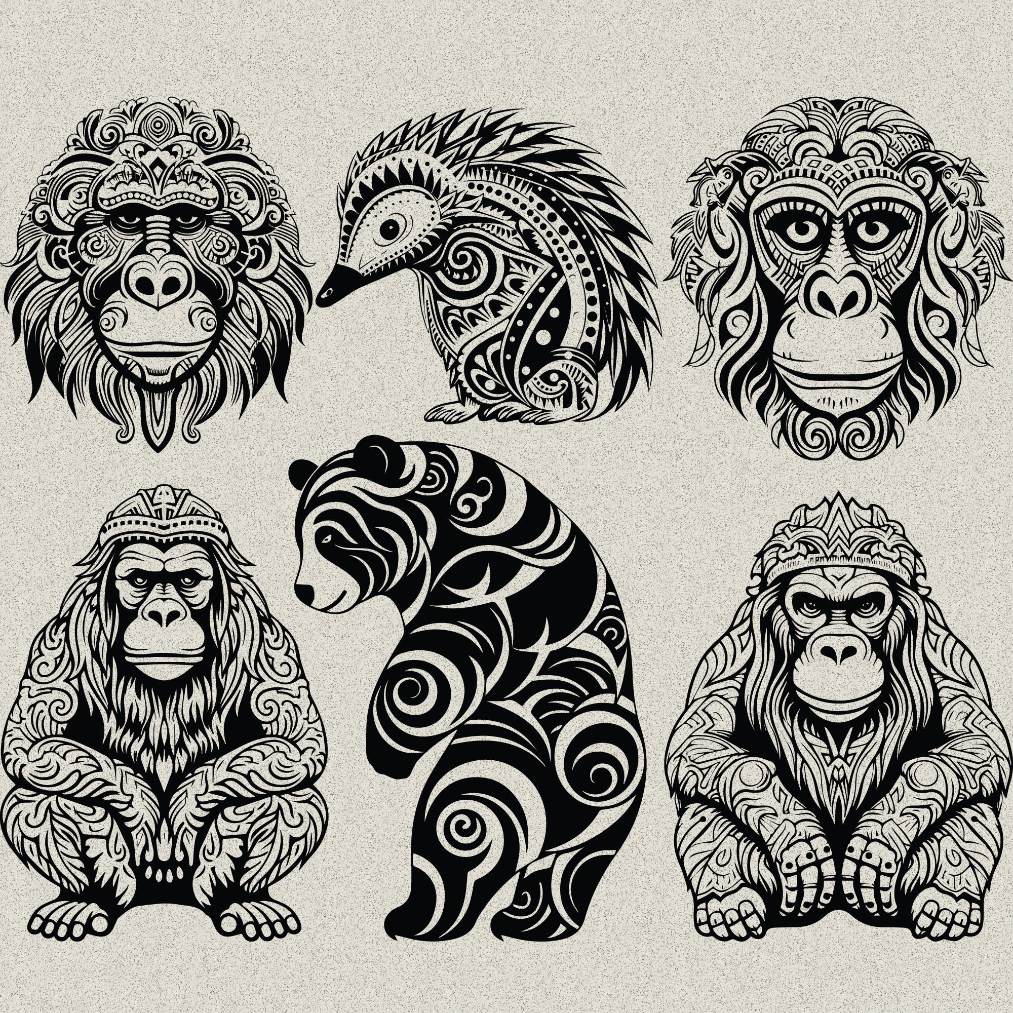 25 Tribal Asian Animal Design Bundle SVG & PNG Files for Engraving and ...