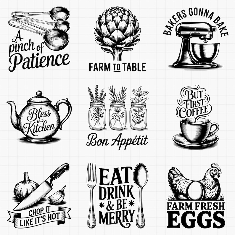 Funny Kitchen SVG Bundle for Laser Engraving or Print. Cooking, Baking ...