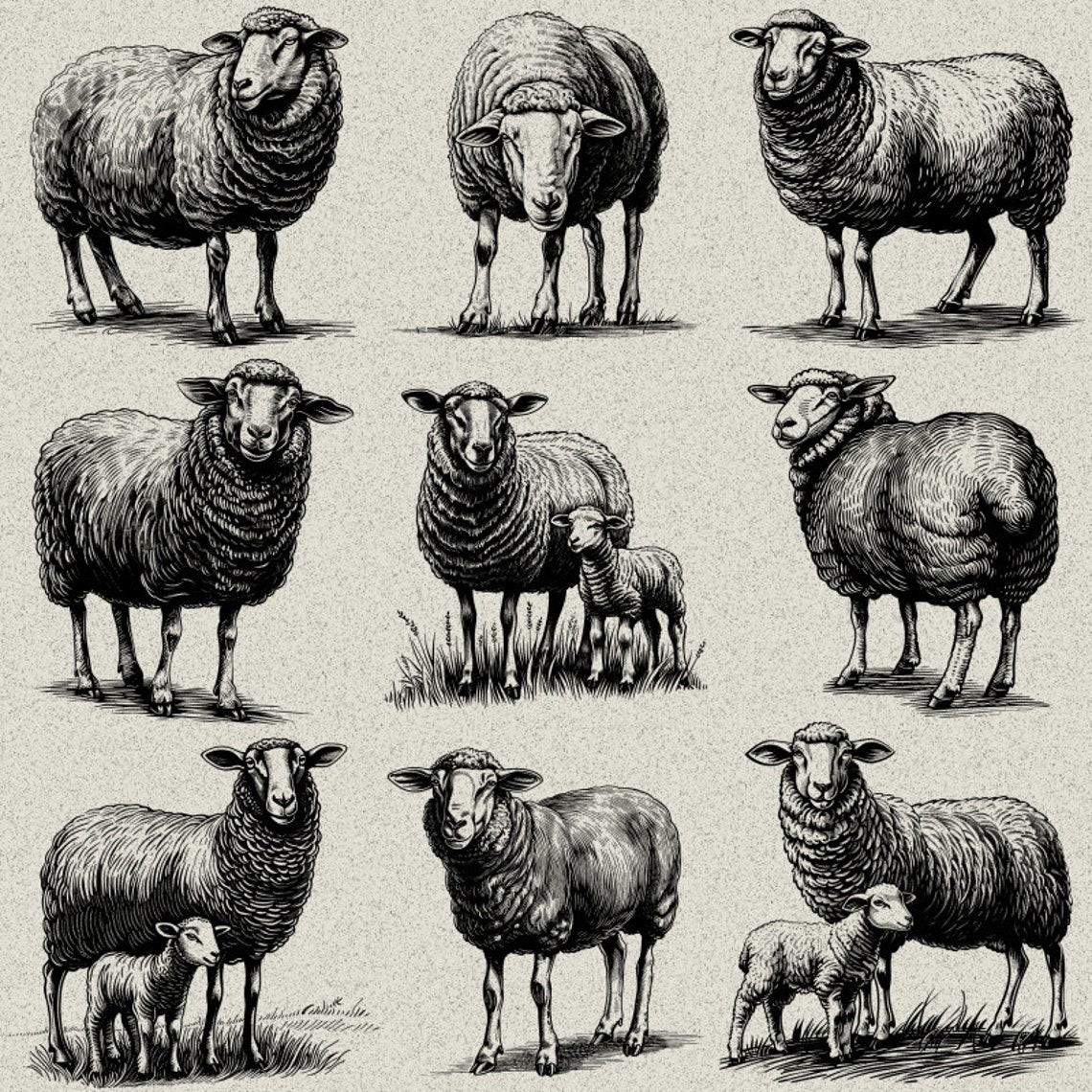 27 Sheep Designs Bundle PNG & SVG Digital for Laser Engraving or Print, Lamb, Baby Sheep, Farm ...
